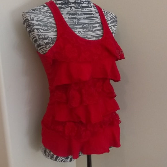 Color Story | Tops | 525 Sale Tiered Ruffle Front Red Tank Top | Poshmark